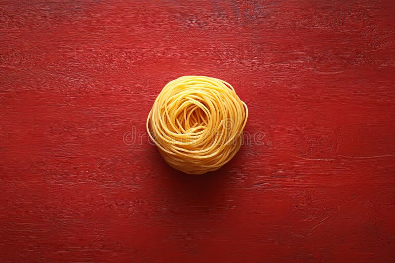 A Single Strand of Spaghetti Resting on a Vibrant Red Table Top in a ...