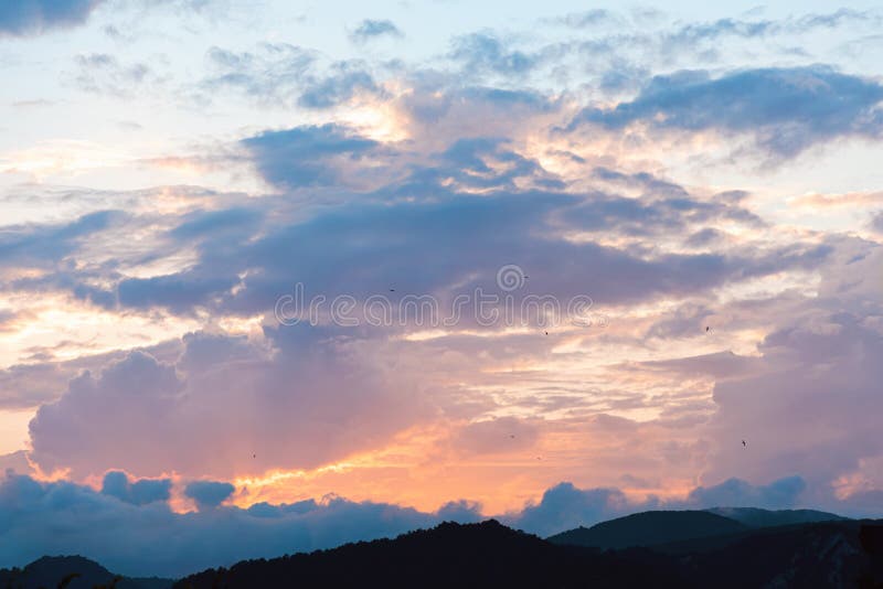 Delicate Sunrise in the Sky with Clouds. Copy Space. Magic Heaven Stock ...