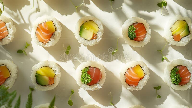 Delicate Sushi Rolls Presented on a Pristine Surface Stock Illustration ...