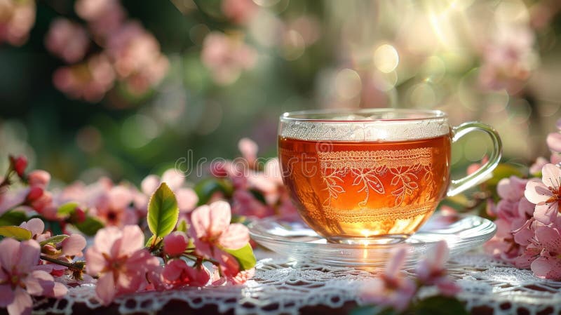 Delicate Tea with Blossoms - Generative Ai Stock Illustration ...