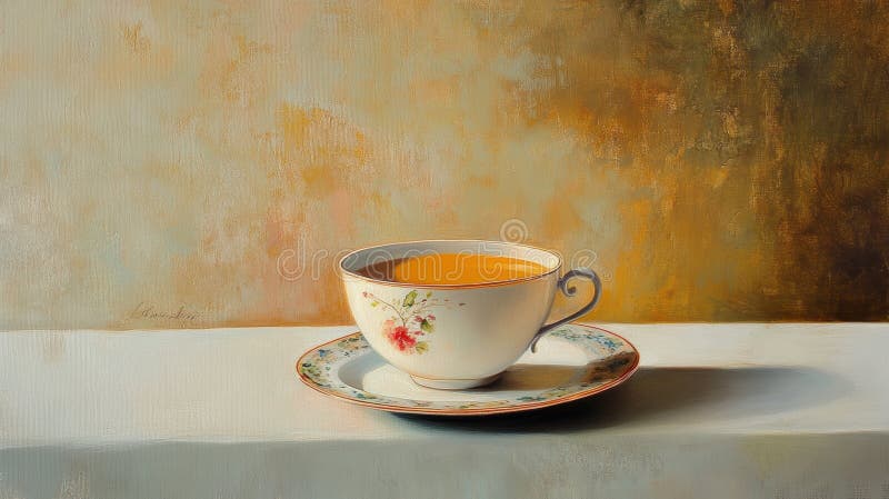 Delicate Teacup with a Saucer Filled with Golden Tea Stock Illustration ...