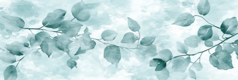 Delicate Teal Watercolor Leaves on a Textured Background, Elegant ...