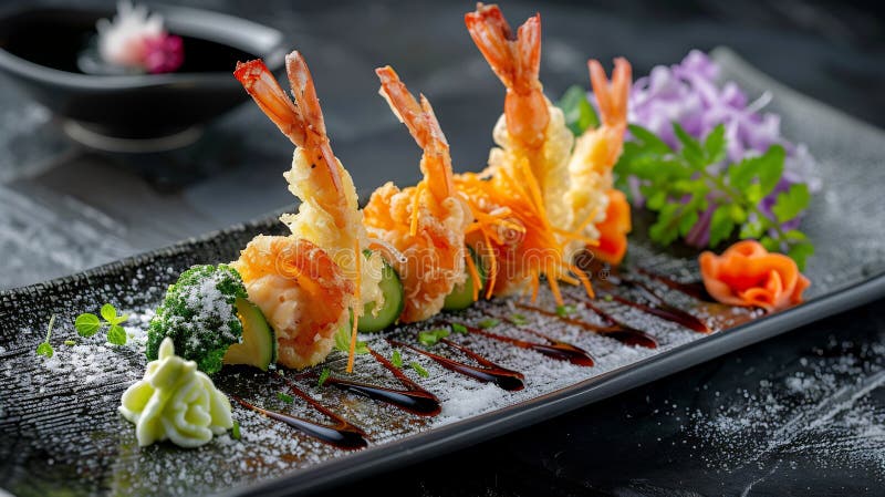 Delicate Tempura with Crispy Battered Vegetables and Shrimp Stock Photo ...