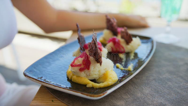 Delicate and Tender Gourmet Fish Dish at the Beach Restaurant Stock ...