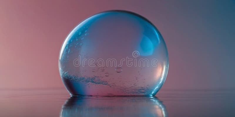 A Delicate Translucent Bubble Floats Above a Reflective Surface, with a ...