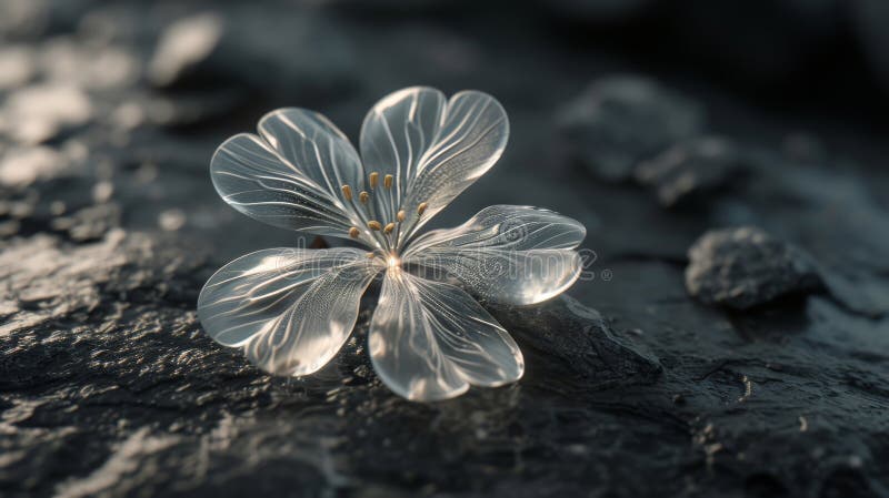 Glass-like Flower on Dark Stone Surface with Soft Lighting Stock Photo ...