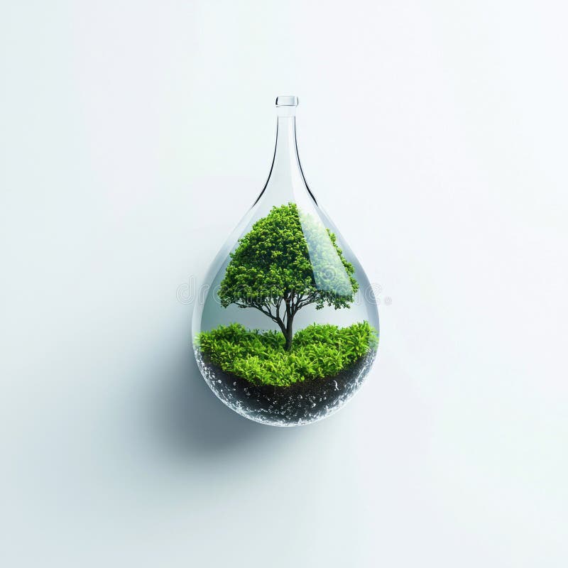 A Delicate Tree Thrives Inside a Water Drop, Symbolizing Environmental ...