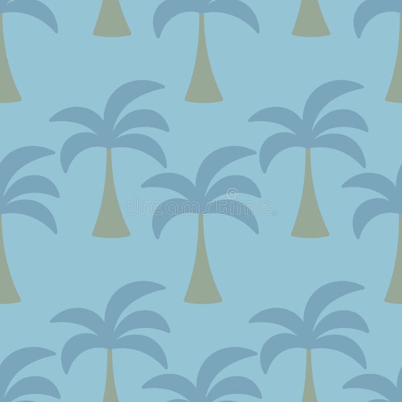 Delicate Tropical Pattern. Repeating Ornament of Blue Palm Trees. Blue ...