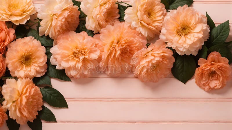 Delicate, Versatile Floral Frame of Peach Chrysanthemums on a Light ...
