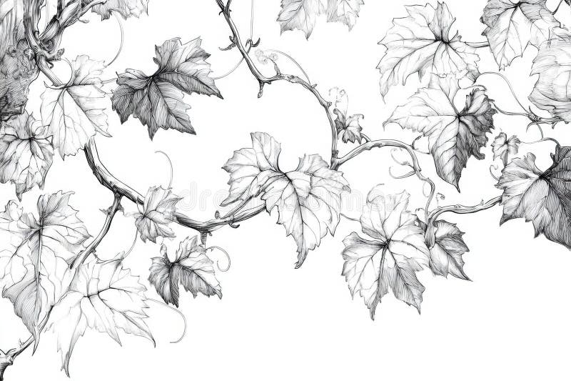 Delicate Vine, a Pen and Ink Illustration of Grape Leaves Stock ...