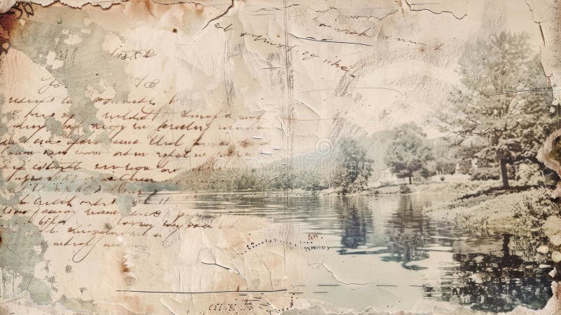 Vintage Sepia Postcard with Handwritten Script and Riverside Scene ...