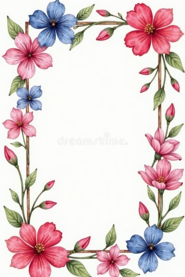 Delicate Watercolor Blooms Form a Soft Rectangular Frame , Illustration ...