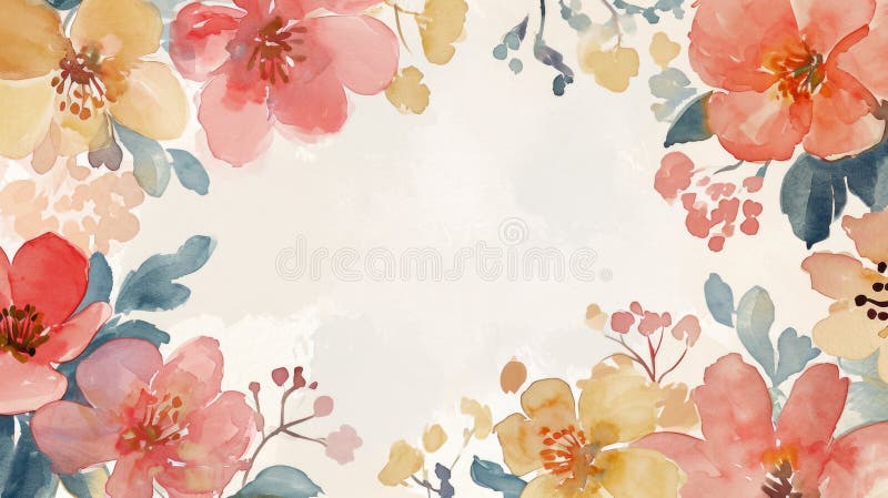 Delicate Watercolor Blossoms Frame. Watercolor Spring Blossoms Forming ...
