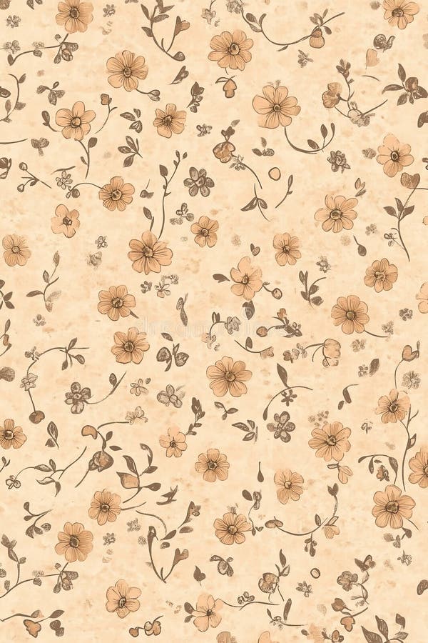 Delicate Watercolor Floral Pattern, Light Orange Background, Warm Light ...
