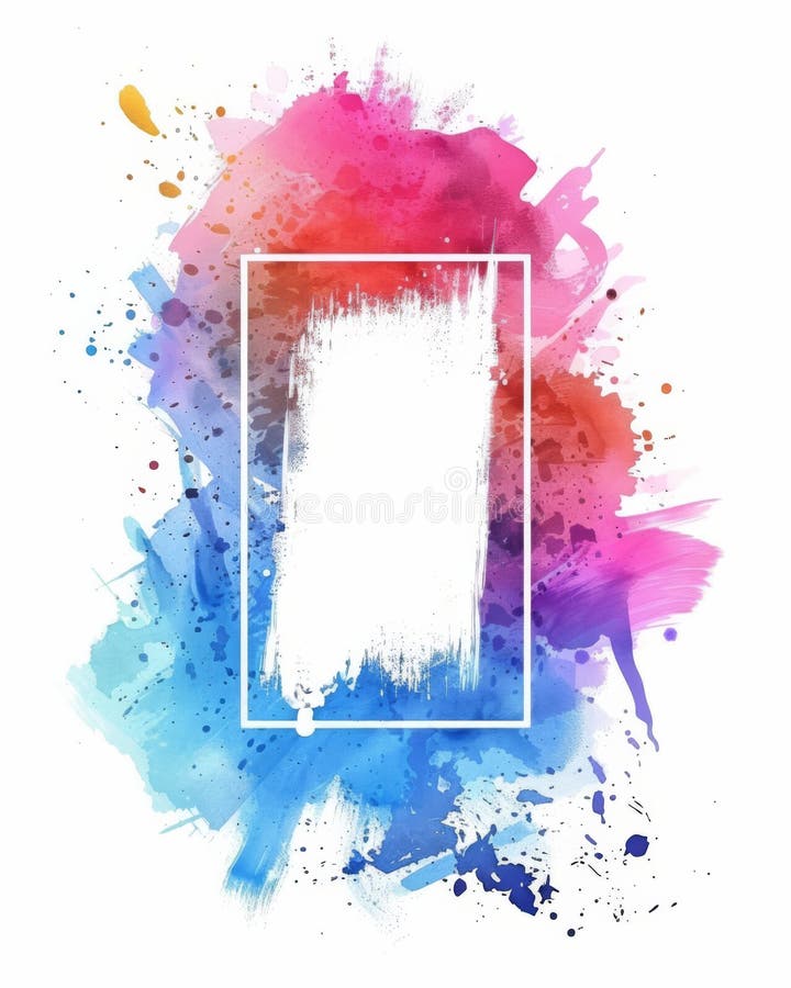Delicate Watercolor Painted Splashes Background with White Frame Stock ...