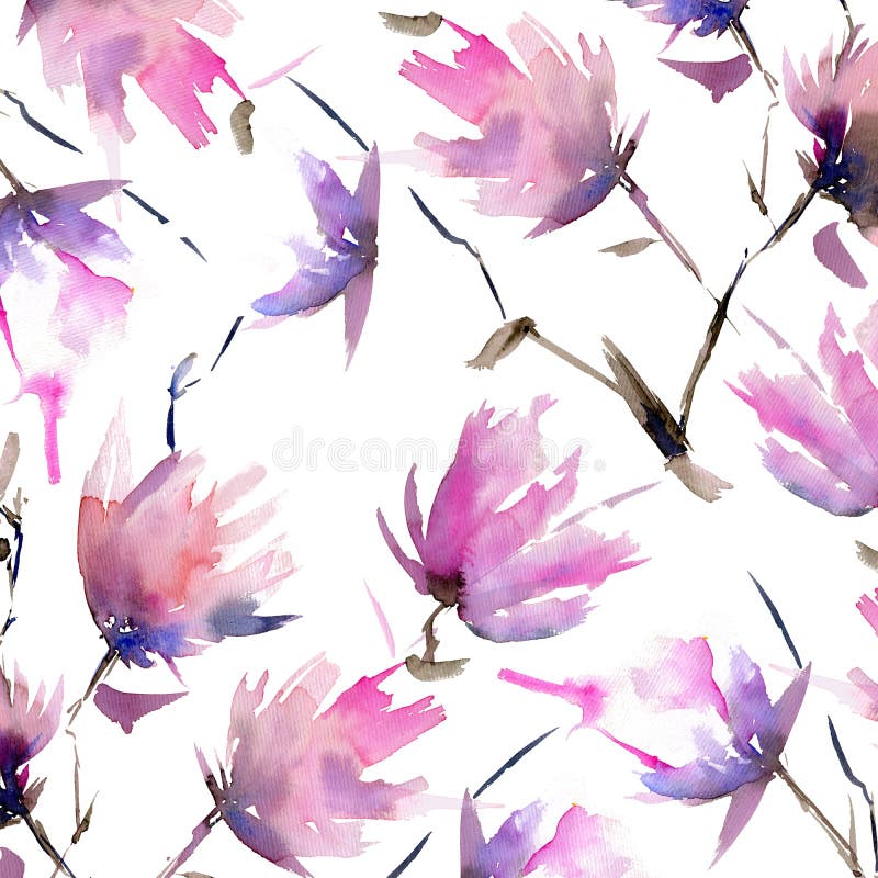 Delicate Watercolor Pattern with Painting of Blossom Trees, Wallpaper ...