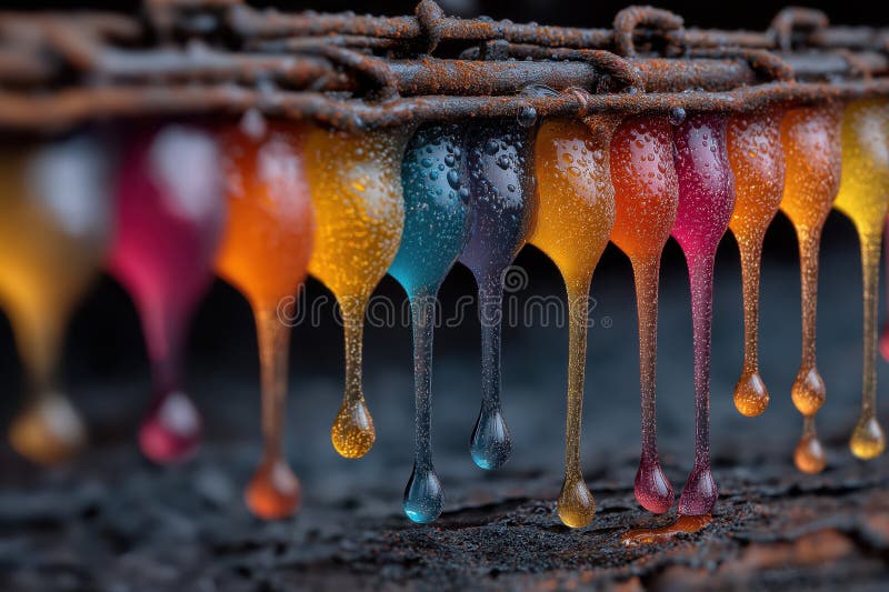 Delicate Web of Colored Liquid Strands Suspended in Sculptural Motion ...