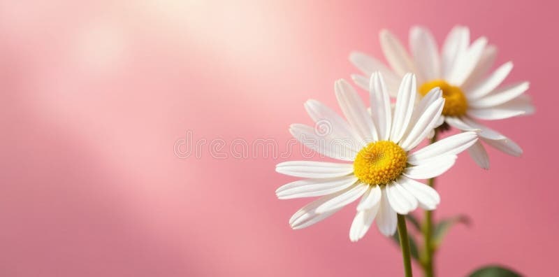 Delicate White Chamomile Blossoms on a Soft Pink Backdrop, Bathed in ...