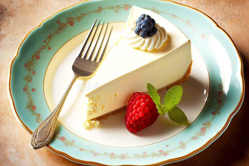 Delicate White Cheesecake on Large Round Dessert Plate Stock ...