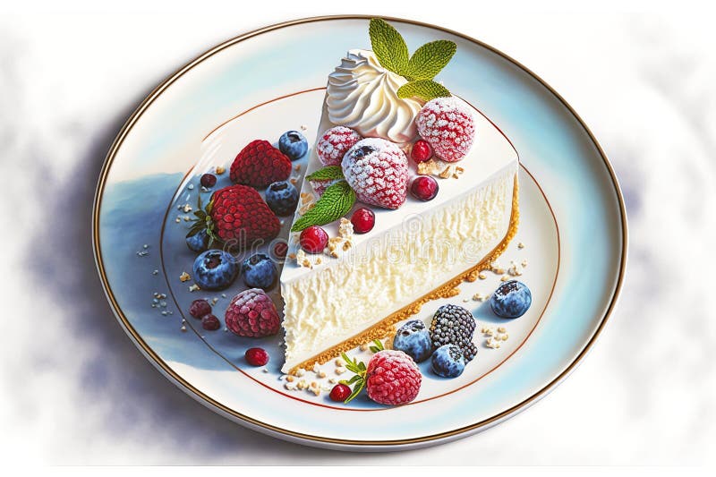 Delicate White Cheesecake on Large Round Dessert Plate Stock ...