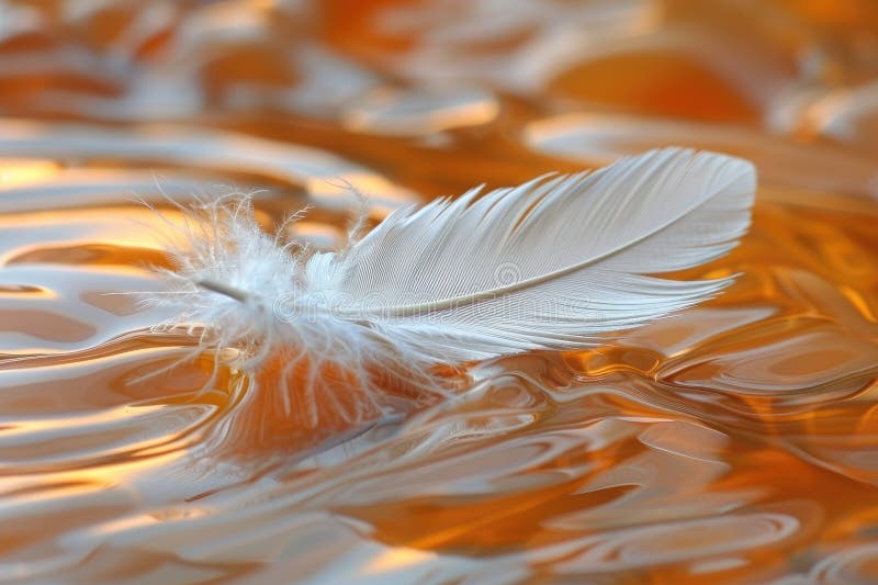 Serene White Feather Floating on Amber Liquid, Peaceful Nature ...