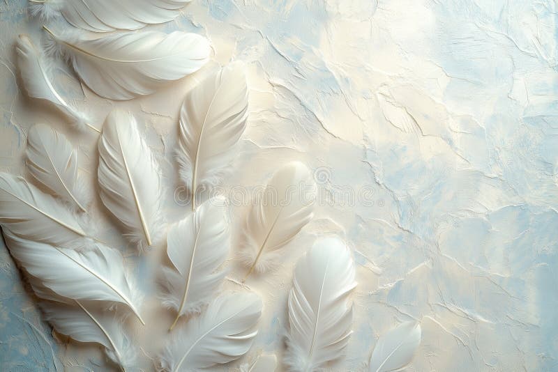 Delicate White Feathers Arranged on Soft, Textured Background Create ...