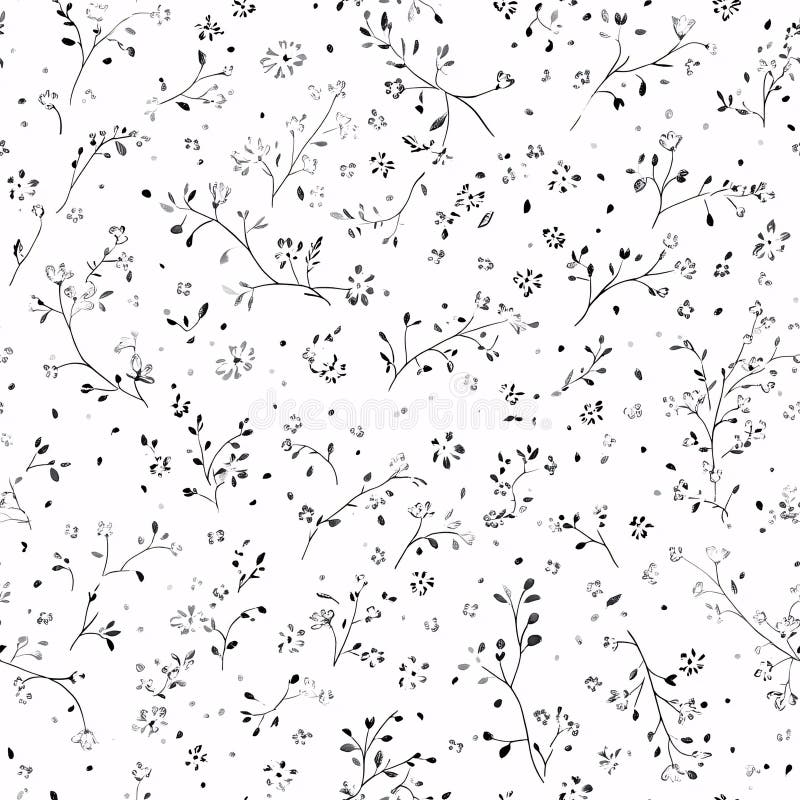 Delicate White Floral Pattern with Small Intricate Flowers and Slender ...