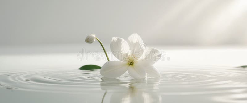 Delicate White Flower Floating Serenely Calm Water Soft Stock Photos ...