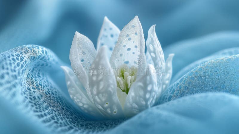 Delicate White Lace Flower on Blue Fabric Stock Illustration ...