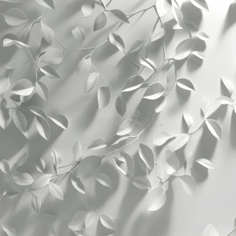 Delicate White Leaf Patterns Creating an Elegant Texture on a Soft ...