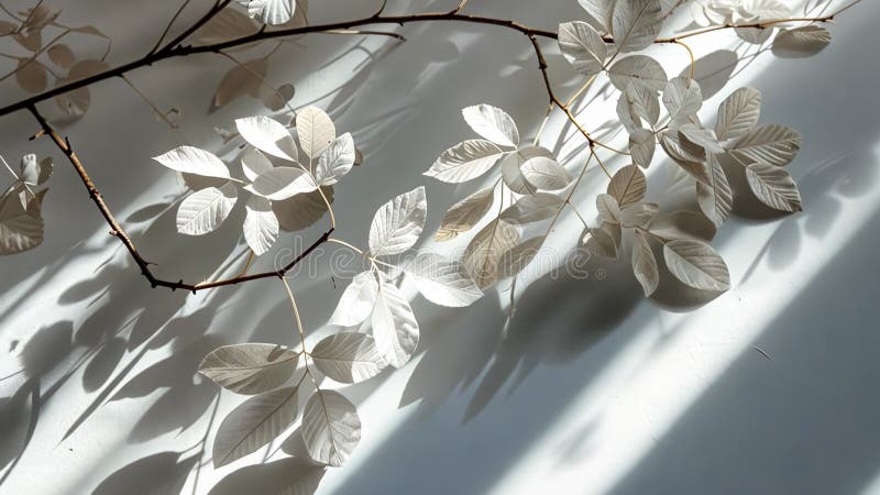 Delicate White Leaves Cast Shadows on a Clean Surface, Ideal for Nordic ...