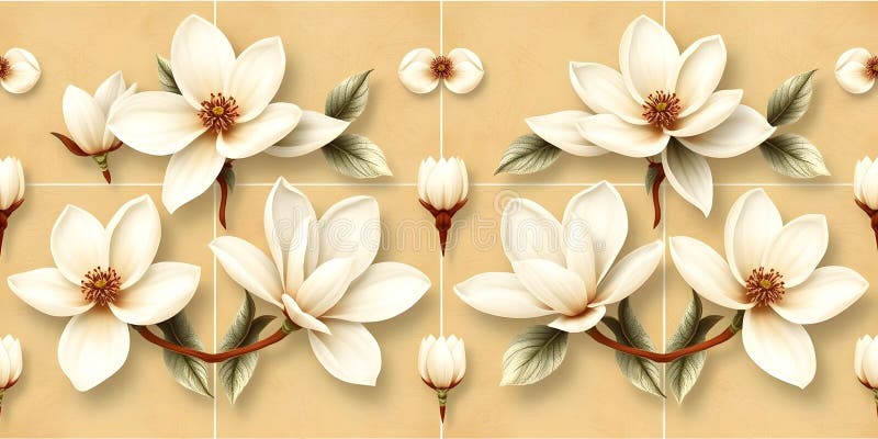 Delicate White Magnolia Flower Seamless Tile Pattern in Vintage Style ...