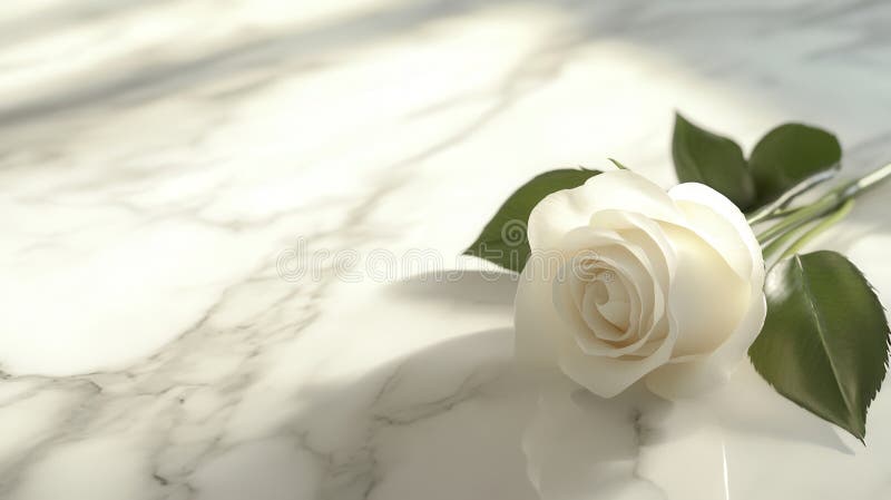 A Delicate White Rose Rests Peacefully on an Elegant Marble Surface ...