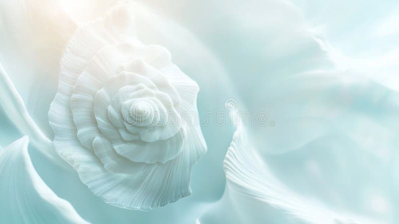 Delicate White Seashell is Lying on a Flowing Turquoise Fabric ...