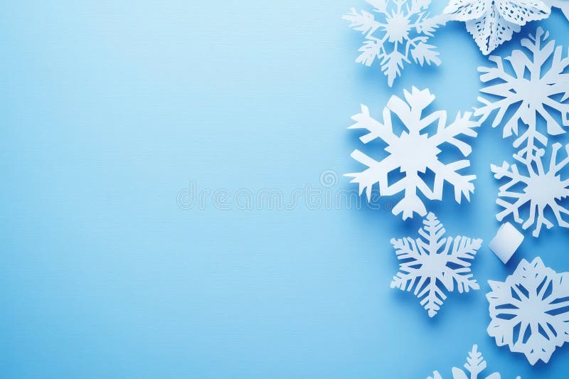Decorative White Snowflakes Arranged on a Solid Blue Background for ...