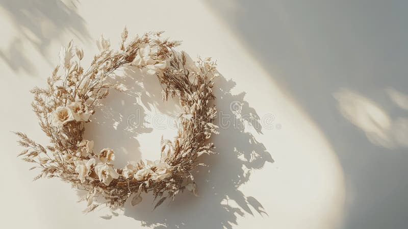 A Delicate Wreath of Dried Flowers Styled on a Clean White Wall with ...