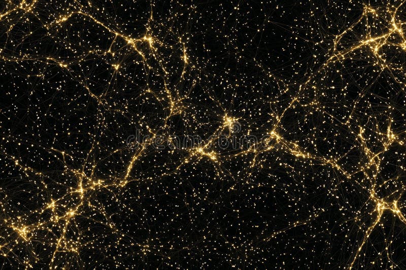 Delicate Yellow Particles are Scattered Across a Deep Black Background ...