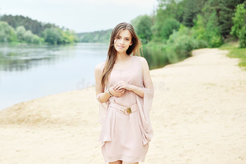 Delicate Young Woman in White Dress Stock Image - Image of delicate ...