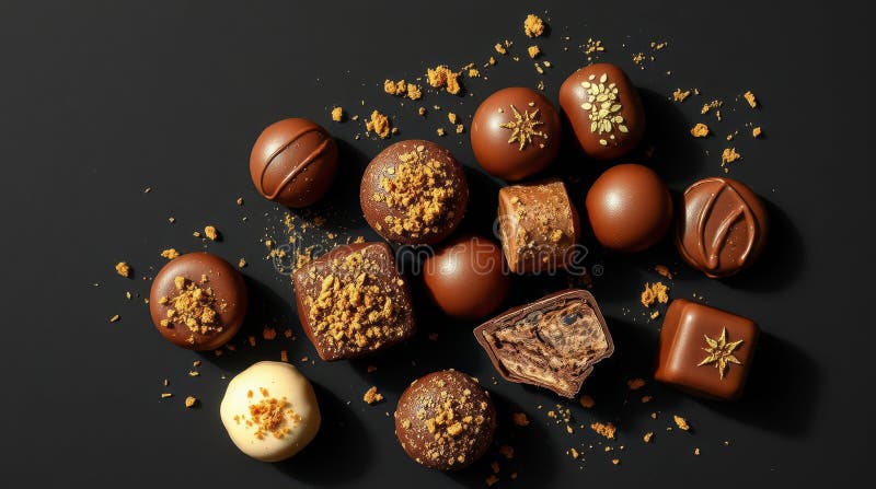 Elegant Assortment of Handcrafted Chocolates Displayed on a Dark ...