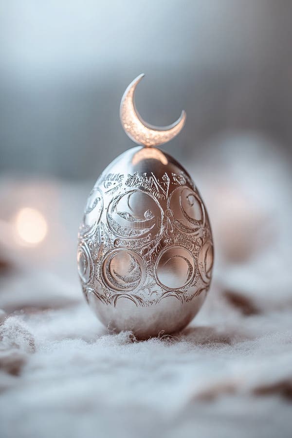 A Delicately Crafted Silver Easter Egg Features Intricate Lunar Phases ...