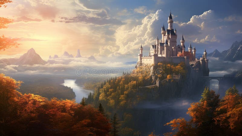 Delicately Rendered Castle in the Cloud Wallpaper with Golden Light ...