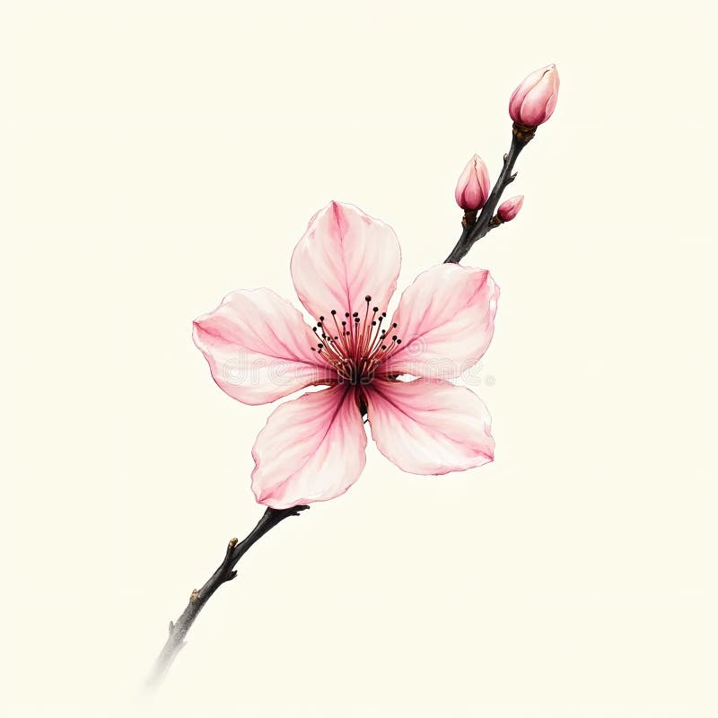 Delicately Rendered Cherry Blossom in Ink Painting Stock Illustration ...
