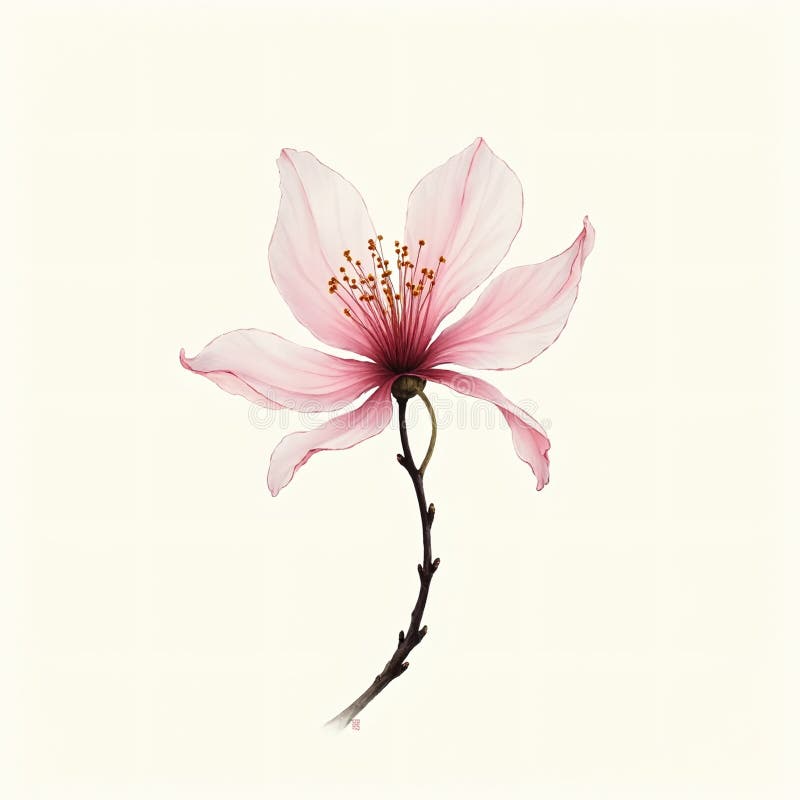 Delicately Rendered Cherry Blossom in Ink Painting Stock Illustration ...