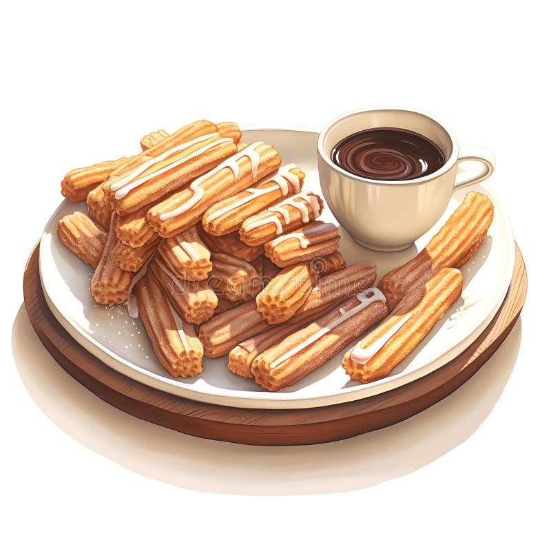 Deliciosos Churros Com Um Rico Molho De Chocolate Fundo Branco ...