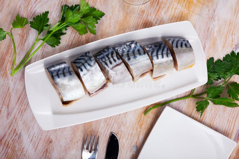Delicious Appetizer Light Salted Mackerel Dining Table Stock Photos ...