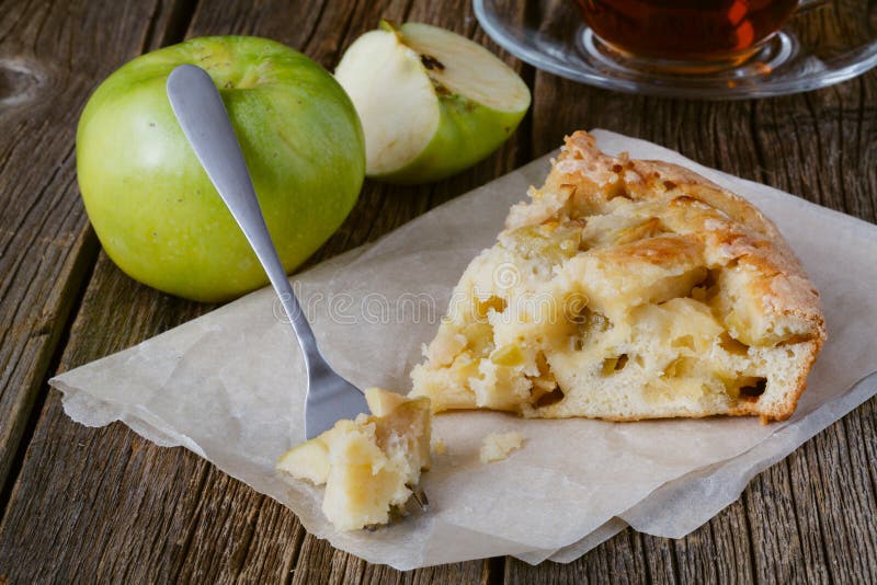 Delicious Apple Pie Charlotte with Caramel. Close Up Side View Stock ...