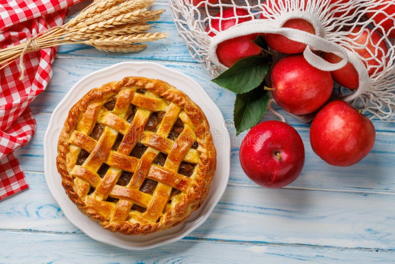 Delicious Apple Pie with Fresh Red Apples Stock Image - Image of sweet ...