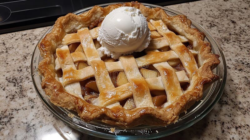 Delicious Apple Pie with Ice Cream, Kitchen Counter Stock Image - Image ...