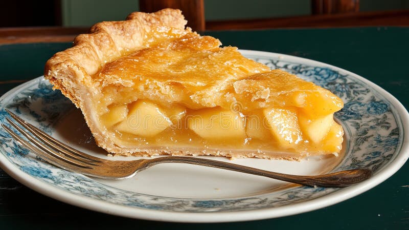 Delicious Apple Pie Slice on Plate, Kitchen Setting Stock Photo - Image ...