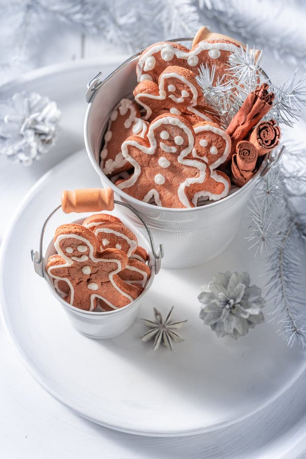 Delicious and Aromatic Christmas Gingerbread Man in Small Bucket Stock ...